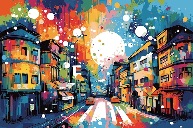 Vibrant Nightscape: Whimsical Lights and Colorful Buildings | Jiffy Designs