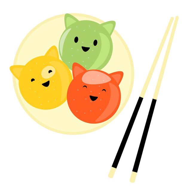 Cheerful Sushi Trio: Vibrant Kawaii Rice Balls with Chopsticks | Jiffy ...