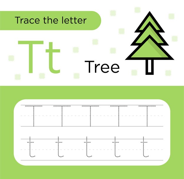 Evergreen Tree Illustration with Letter T Tracing | Jiffy Designs