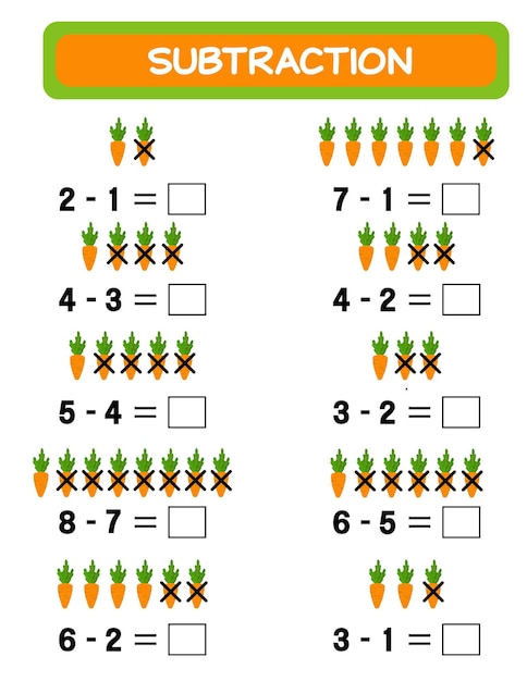 Vibrant Carrot-Themed Subtraction Practice | Jiffy Designs