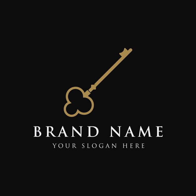 Elegant Golden Key with Clover Emblem on Black Background | Jiffy Designs