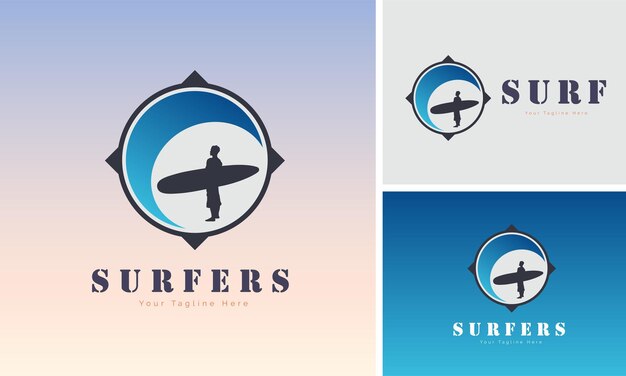 Vibrant Surfers Logo with Silhouetted Surfer | Jiffy Designs