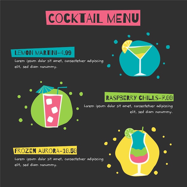 Vibrant Cocktail Menu with Playful Drink Icons | Jiffy Designs