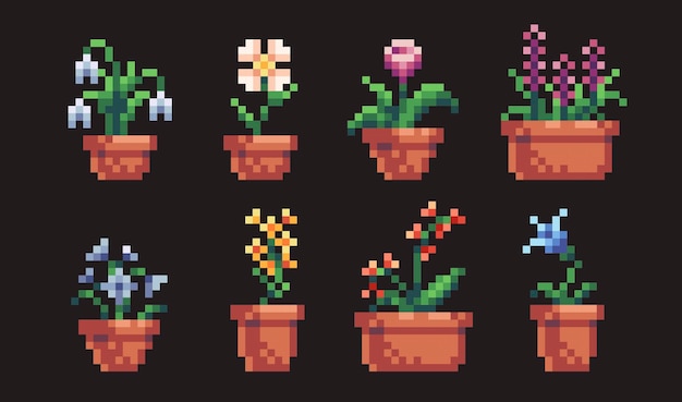 Vibrant Pixel Art Potted Plants Collection | Jiffy Designs