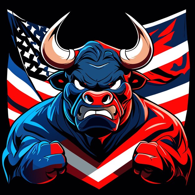 Fierce American Bull Mascot Emblem with Patriotic Flair | Jiffy Designs