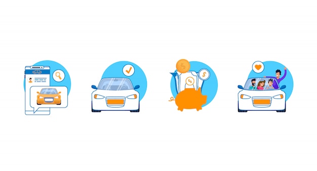 Vibrant Icons Depicting Car Sharing and Ride-Hailing Services | Jiffy ...