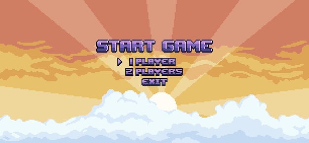 Retro Pixel Game Start Screen with Sunset Sky | Jiffy Designs