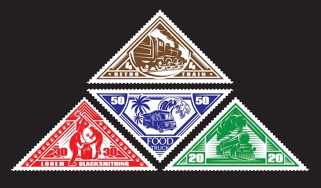 Vintage Railway and Food Themed Triangular Postage Stamps | Jiffy Designs