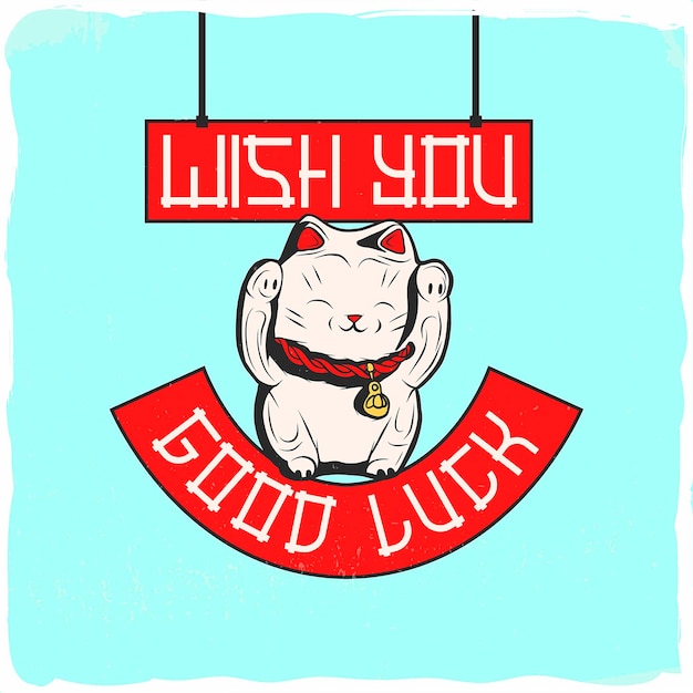 Retro-Styled 'Wish You Good Luck' Cat Illustration | Jiffy Designs