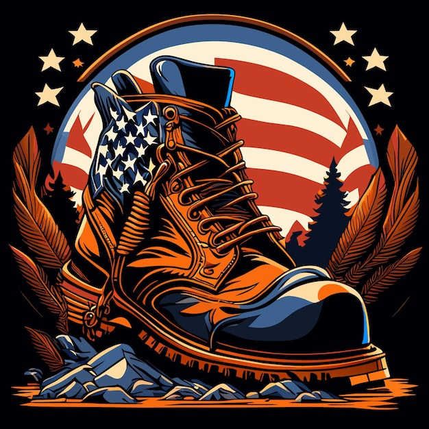 Rugged American Boot Emblem with Patriotic Backdrop | Jiffy Designs
