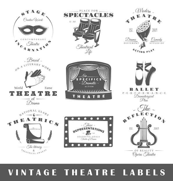 Vintage Theatre Emblems: Masks, Stages, and Dramatic Performances ...