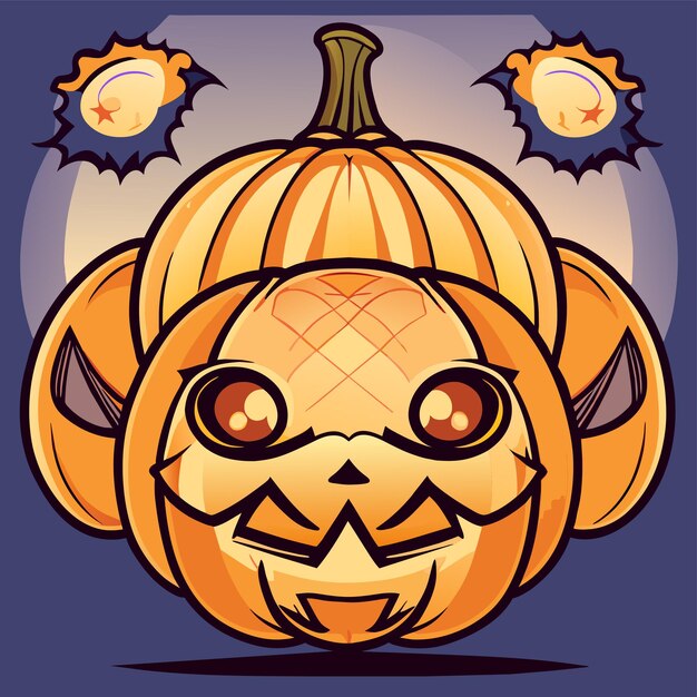 Whimsical Halloween Pumpkin with Glowing Eyes and Celestial Backdrop ...