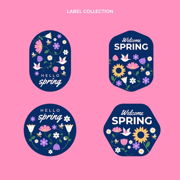 Spring Floral Labels Collection with Blooming Daisies and Typography ...