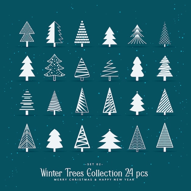 Stylized Winter Trees Icon Collection with Diverse Designs | Jiffy Designs