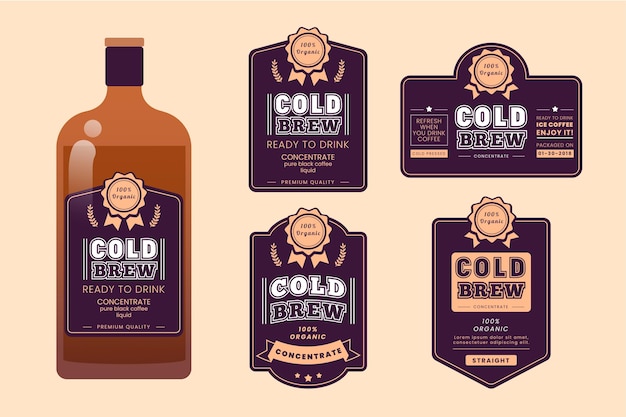 Vintage Collection of Cold Brew Coffee Labels and Bottle | Jiffy Designs