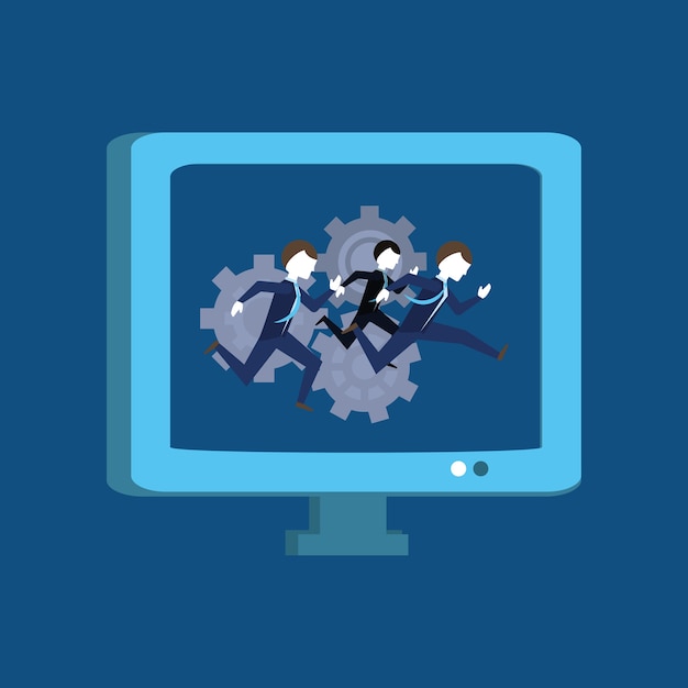 Stylized Businessmen Breaking Through Computer Screen Illustration ...