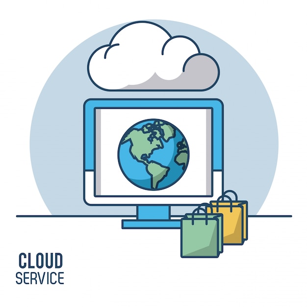 Cloud Service Illustration with Globe, Laptop, and Briefcase Icons | Jiffy Designs