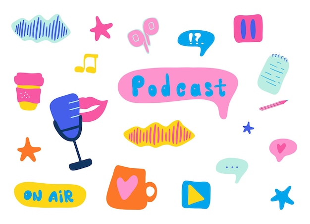 Vibrant Podcast Imagery with Diverse Icons and Textures | Jiffy Designs