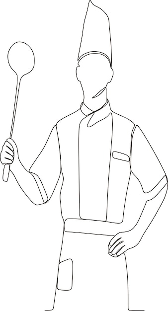 Stylized Chef Holding Cooking Utensil in Minimalist Outline | Jiffy Designs