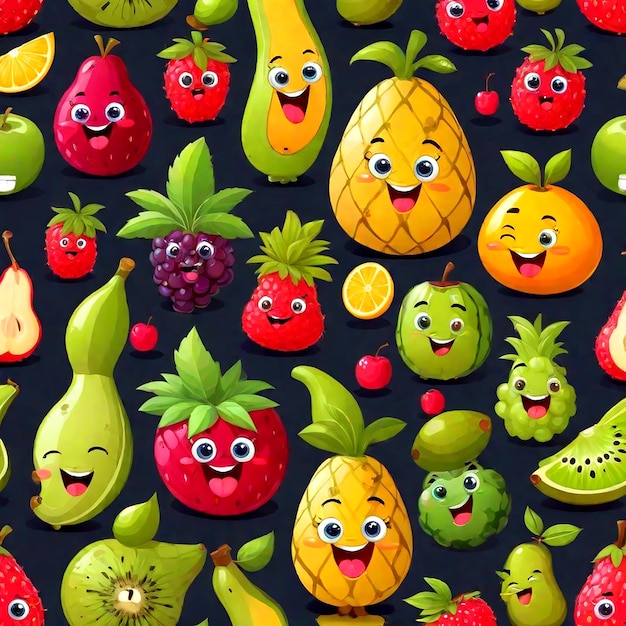 Cheerful Cartoon Fruit Pattern with Vibrant Colors | Jiffy Designs