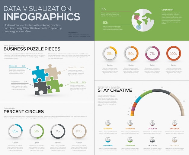 Vibrant Infographic with Diverse Data Visualizations and Puzzle Pieces ...