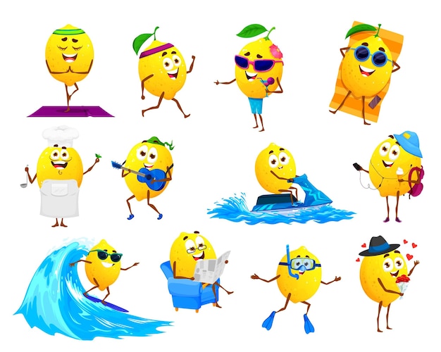 Vibrant Collection of Playful Lemon Characters in Various Poses and ...
