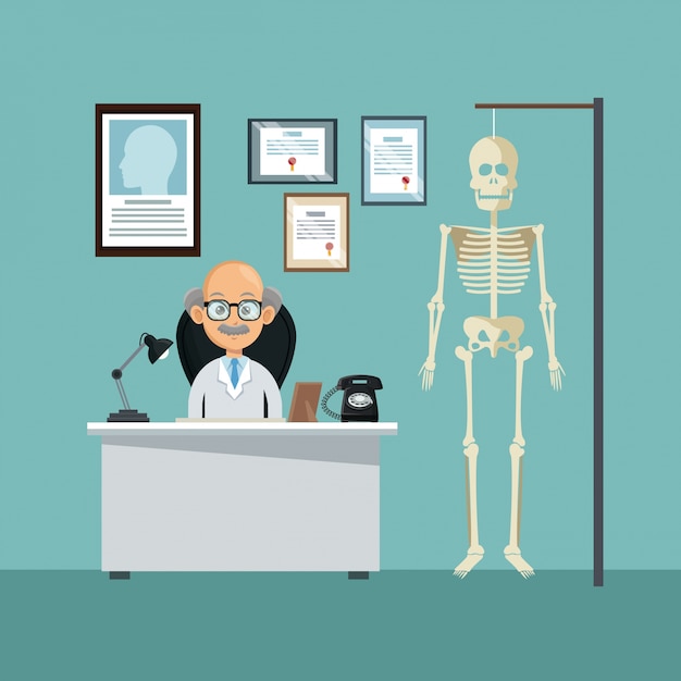 Quirky Illustration of a Doctor's Office with Skeleton | Jiffy Designs