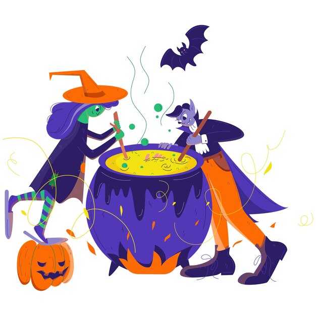 Whimsical Halloween Witches Brewing Spooky Potion Cauldron | Jiffy Designs