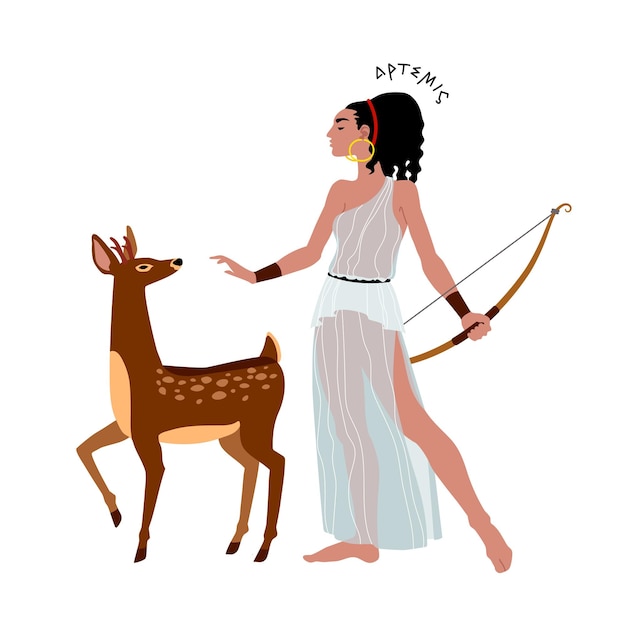 Graceful Artemis, Goddess of the Hunt, and Her Loyal Stag | Jiffy Designs