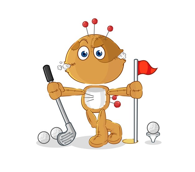 Cute Golfing Pincushion Mascot Holds Club and Flag | Jiffy Designs