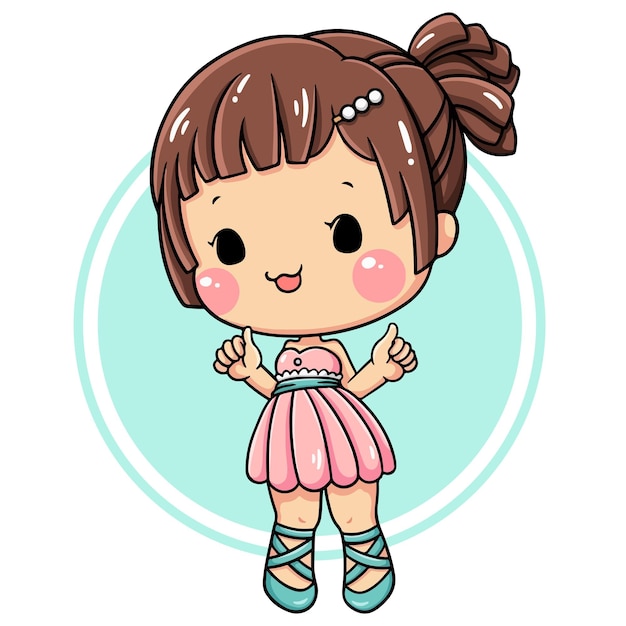 Cheerful Chibi Girl in Pink Dress and Pigtails | Jiffy Designs