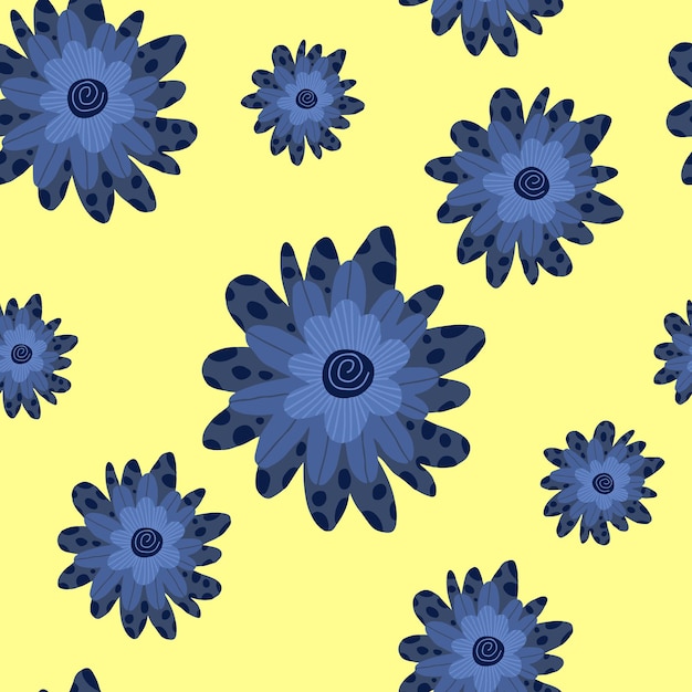 Vibrant Navy Blue Floral Pattern on Sunny Yellow Background | Jiffy Designs