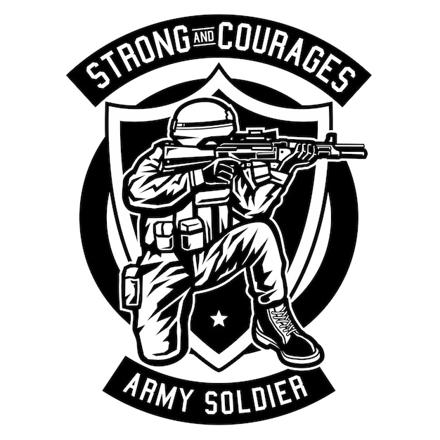Brave Army Soldier Emblem with Rifle and Patriotic Text | Jiffy Designs
