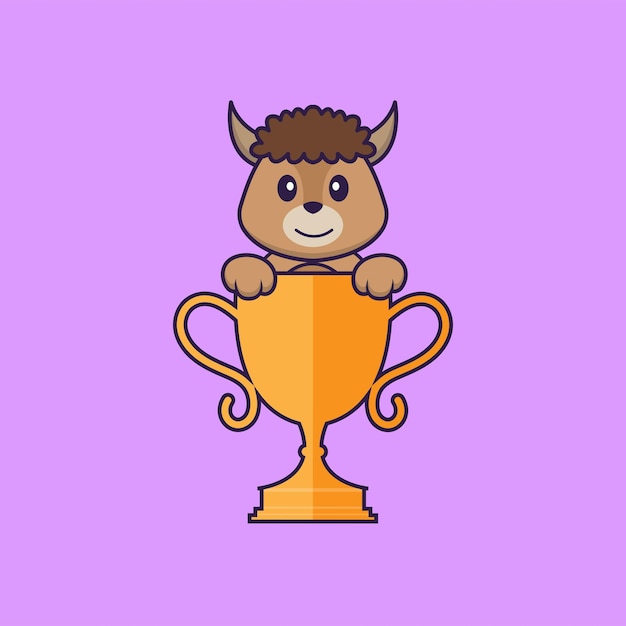 Adorable Cartoon Bull Holding a Golden Trophy | Jiffy Designs