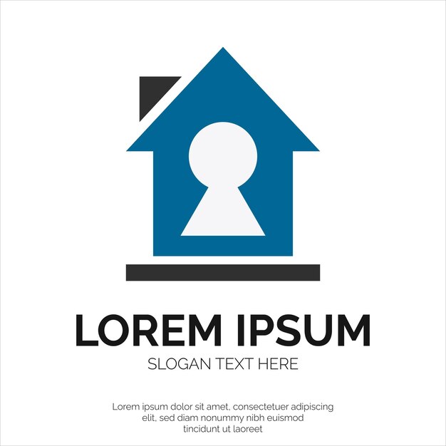 Minimalist Blue House Icon with Keyhole Emblem Design | Jiffy Designs