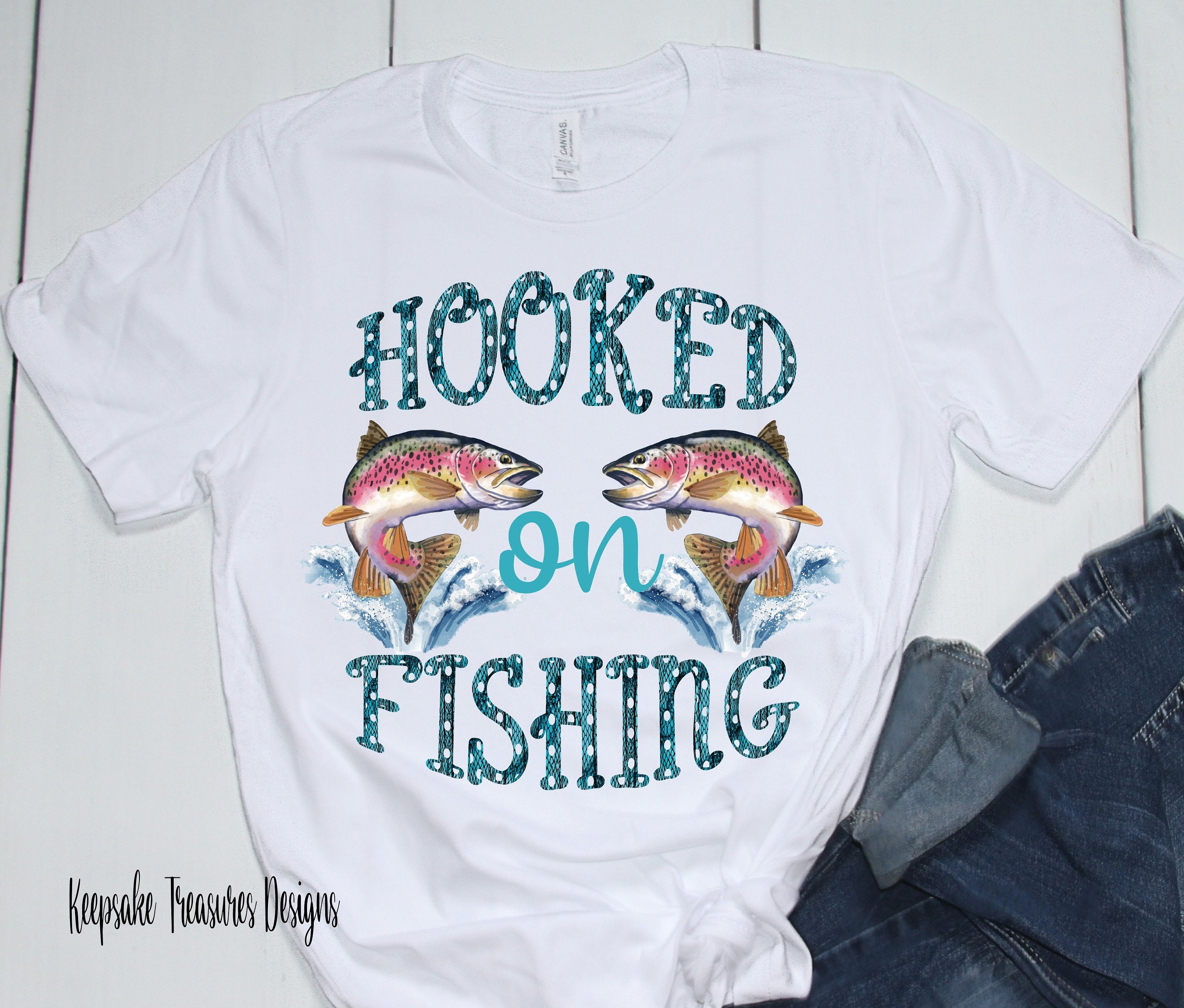Hooked On Fishing, Sublimation Design, Turquoise, Father's Day, Digital Download, Water Splashes ...