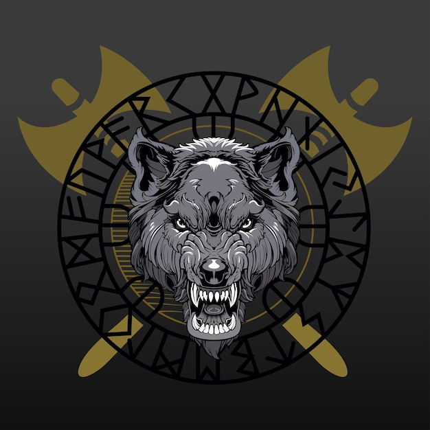 Fierce Wolf Emblem with Runic Symbols and Crescent Moons | Jiffy Designs