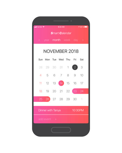 Smart Calendar App Concept November 2018 Page With To Do List And Tasks Vector Ui Ux Design ...