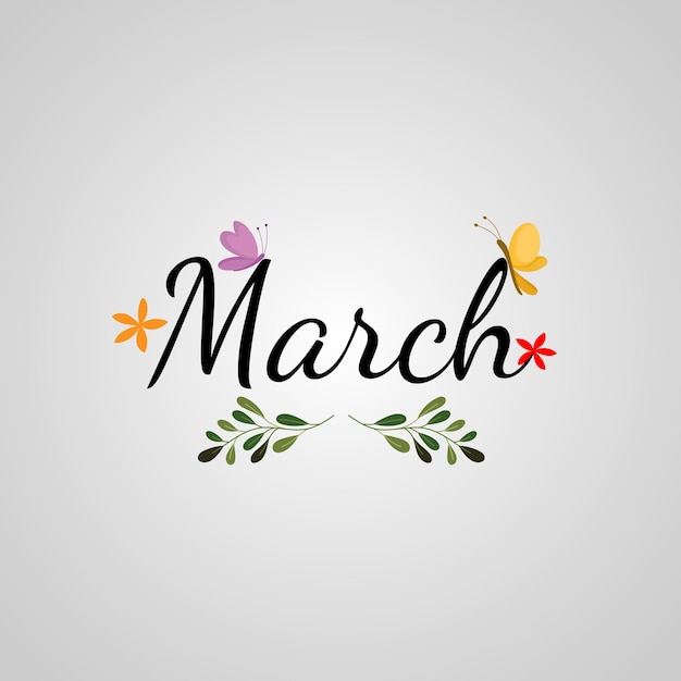 Vibrant Floral March Lettering with Butterflies and Leaves | Jiffy Designs
