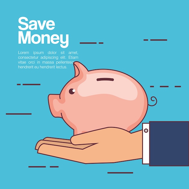 Piggy Bank Illustration with 'Save Money' Text and Minimalist Design ...