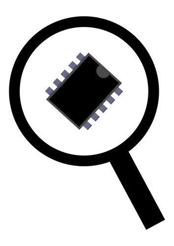The Electronic Component Of The Chip Is Enlarged By A Magnifying Glass ...
