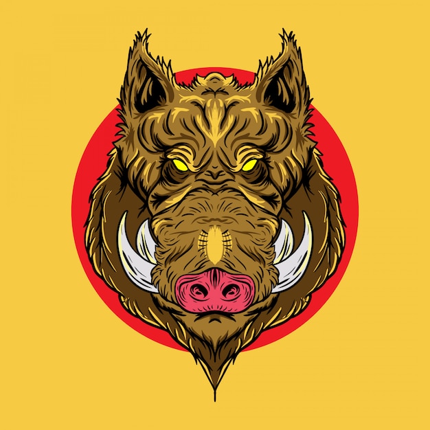 Fierce Boar Head Illustration in Bold Red Circle | Jiffy Designs