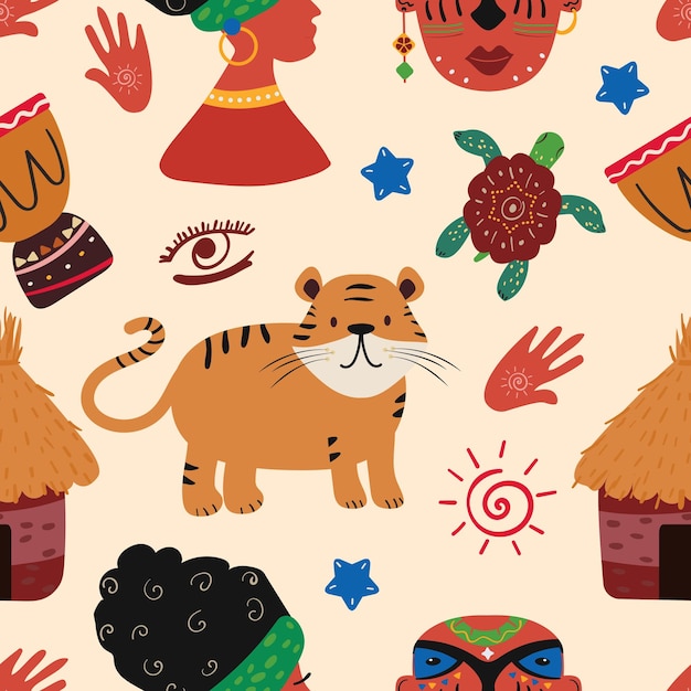 Vibrant Indigenous Symbols and Creatures in Playful Harmony | Jiffy Designs