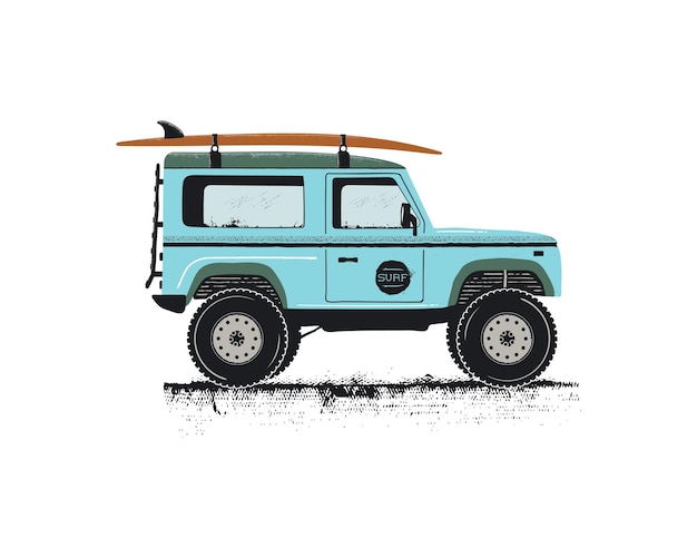 Retro Off-Road Adventure Vehicle with Surfboard | Jiffy Designs