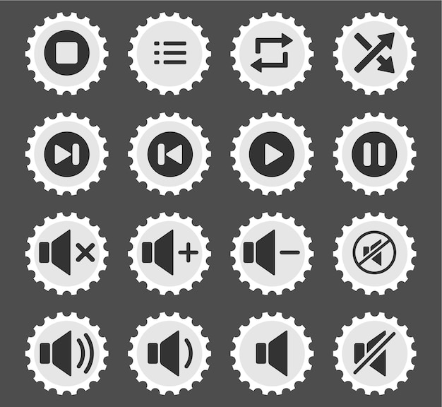 Minimalist Gear-Shaped Icons for Multimedia Controls and Settings ...