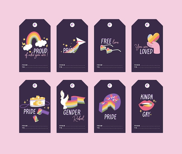 Vibrant LGBTQ+ Pride Gift Tags with Diverse Symbols | Jiffy Designs