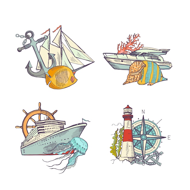 Vibrant Nautical Symbols and Maritime Icons Collection | Jiffy Designs
