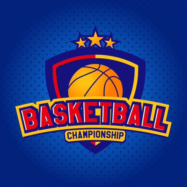 Vibrant Basketball Championship Emblem with Iconic Ball and Stars ...