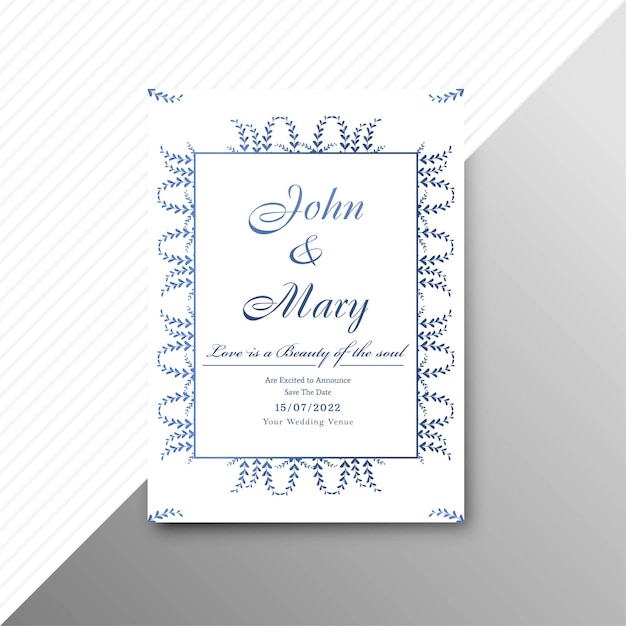 Elegant Wedding Invitation with Ornate Blue Floral Border Design ...