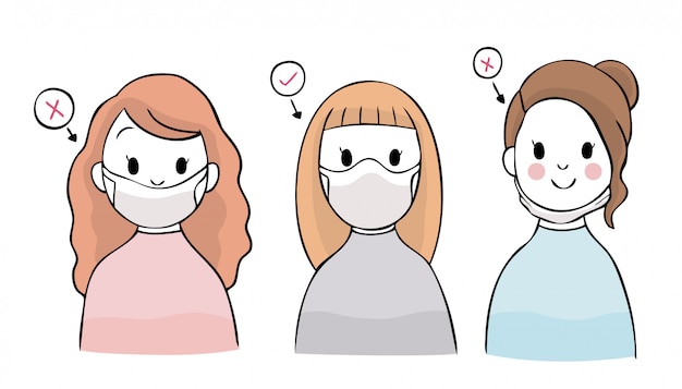 Cheerful Masked Cartoon Women in Pastel Tones | Jiffy Designs